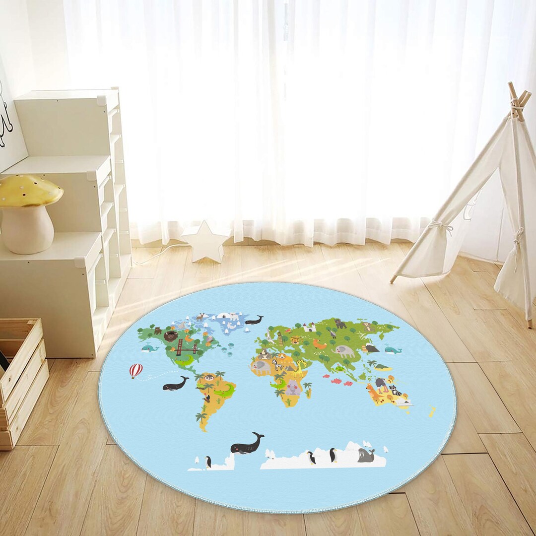 World Map Patterned Carpet, for Kids Room Rug,modern Home Decor Carpet ...