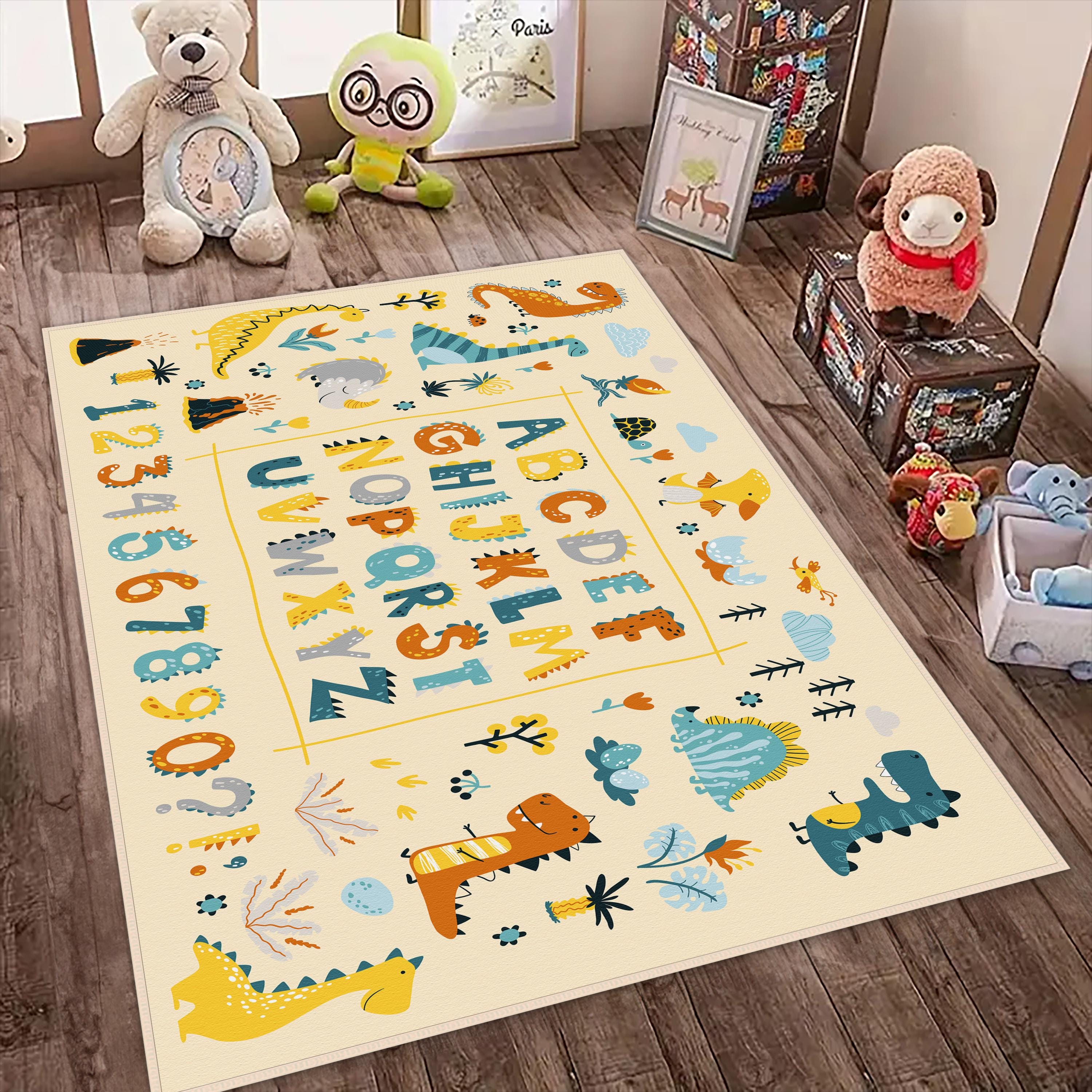 Letter Carpet, Number Kids Rug, Dinosaur Figure Educational Rug, Kids ...