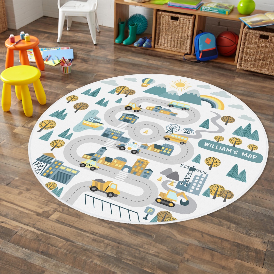 City Road Ultra Soft Kids Play Rug,rug for Kids Room, Bus Pattern Rug ...