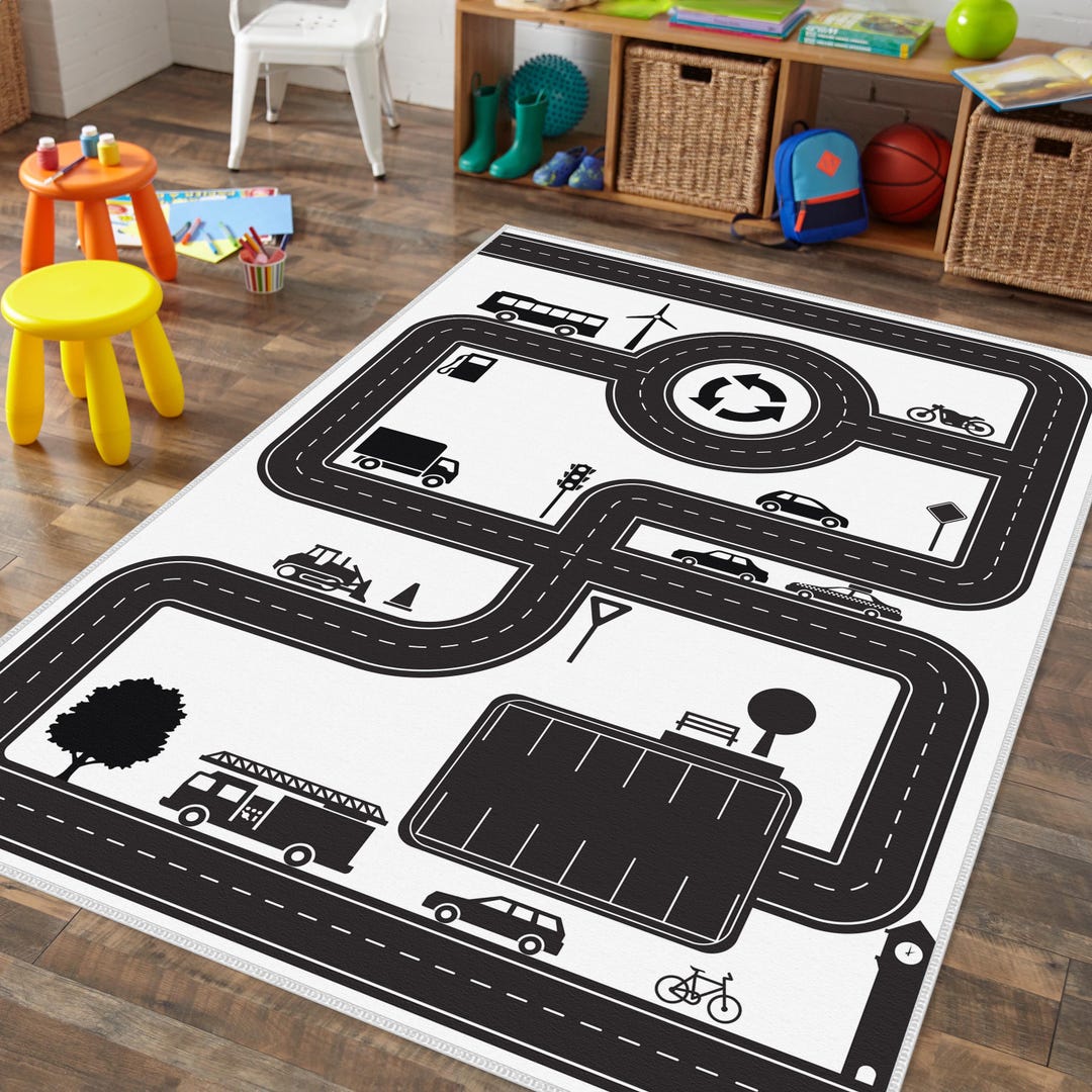 Black and White Road Carpet, Road Play Carpet, Road Play Mat, Car Play ...