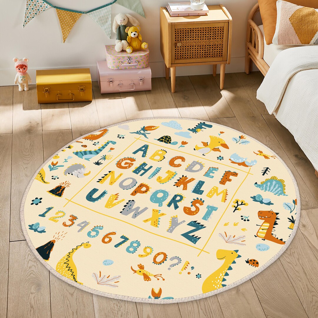 Letter Carpet, Number Kids Rug, Dinosaur Figure Educational Rug, Kids ...