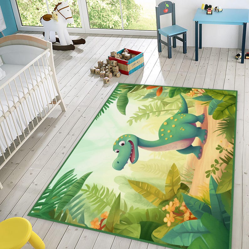 Dino Nursery Rug,jurassic Playmat for Kids Room,trex Toddler Carpet ...