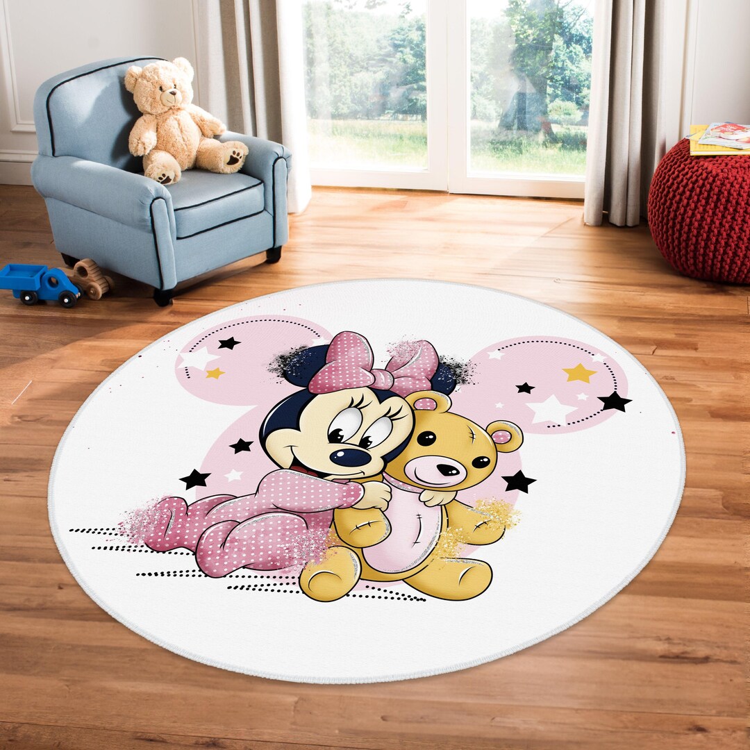 Pink Minnie Mouse Rug,round Rug, Kids Room Rug, Baby Room Decor ...