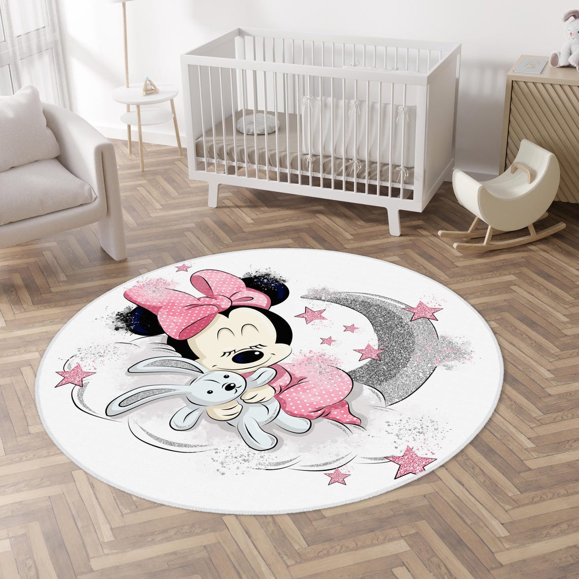 Pink Minnie Mouse Rug,round Rug,kids Room Rug,baby Room Decor,popular ...