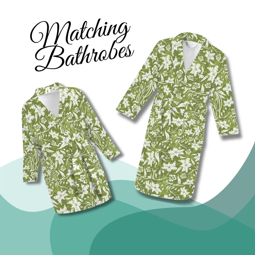 Family Matching Bathrobe. Green Flower and Leaves Print. Couple Set ...