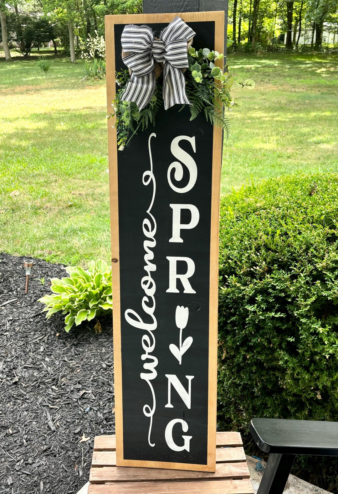 Welcome Spring Porch Sign Porch Sign Farmhouse Outdoor Decor Black and ...