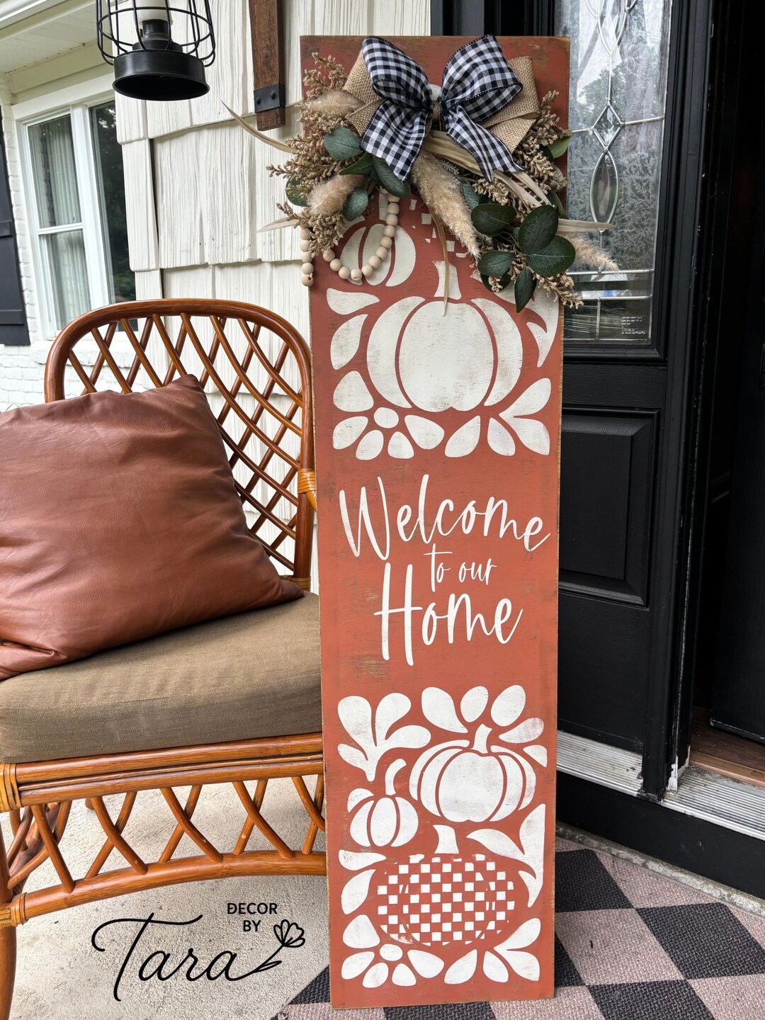 Fall Porch Sign 12x48 – Hand Painted Checkerboard Pumpkin Porch Leaner ...