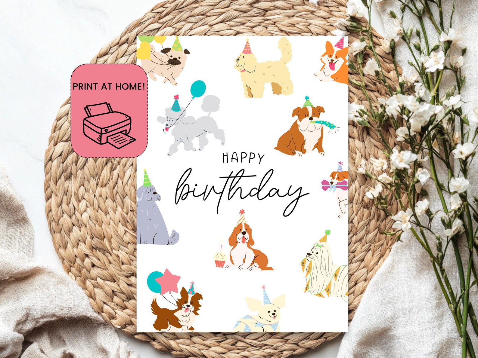 Printable Birthday Card With Fun Dog Theme - Instant Download - Etsy
