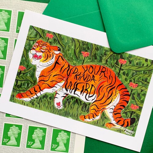 Tiger Postcard Animal Illustration Kid's Gift Jungle - Etsy
