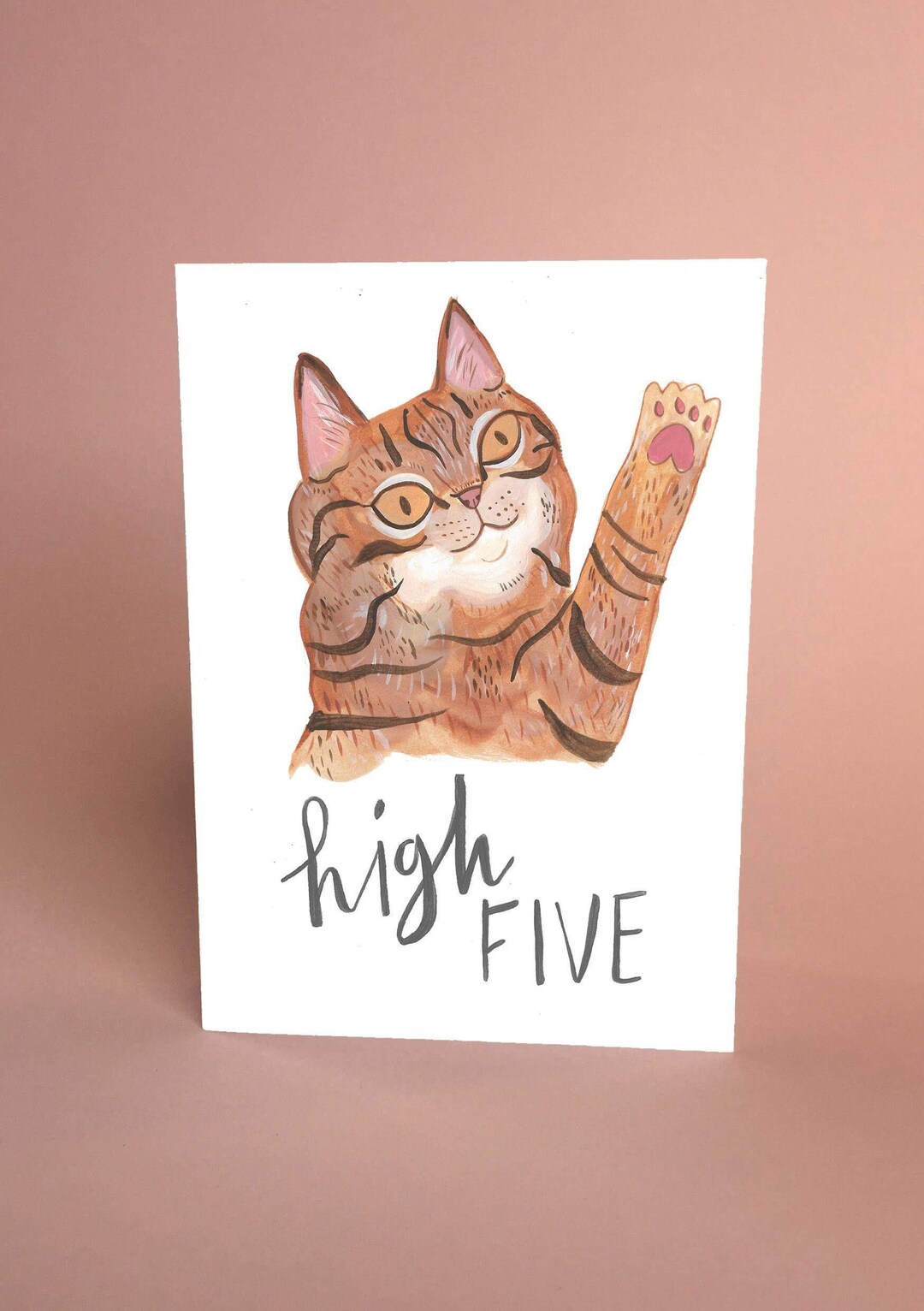 High Five Tabby Cat Greetings Card - Cute Cat Illustration ...