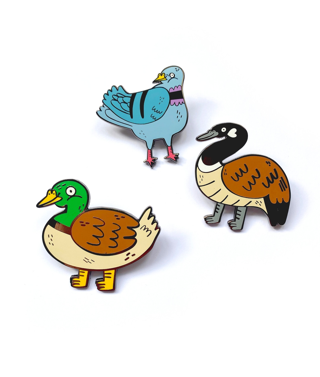 Bird Nerd Enamel Pin Set - Pigeon, Canadian Goose, Mallard Duck, Fun ...