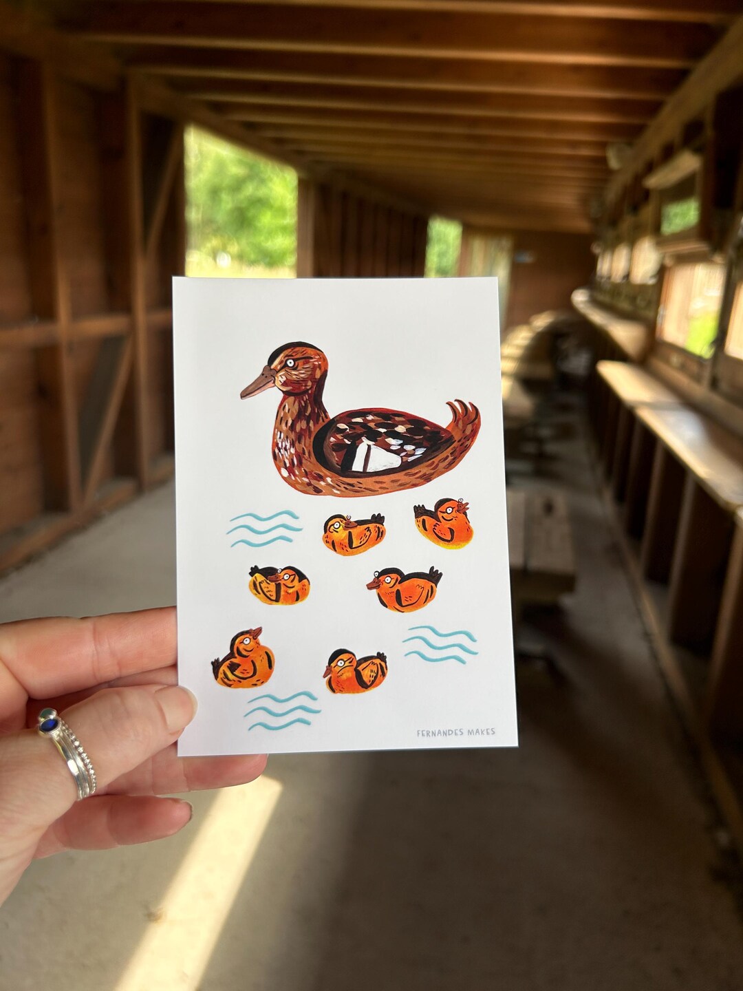 Duck and Ducklings, Mallard, Bird Nerd Illustration - A6 Postcard, Mini ...