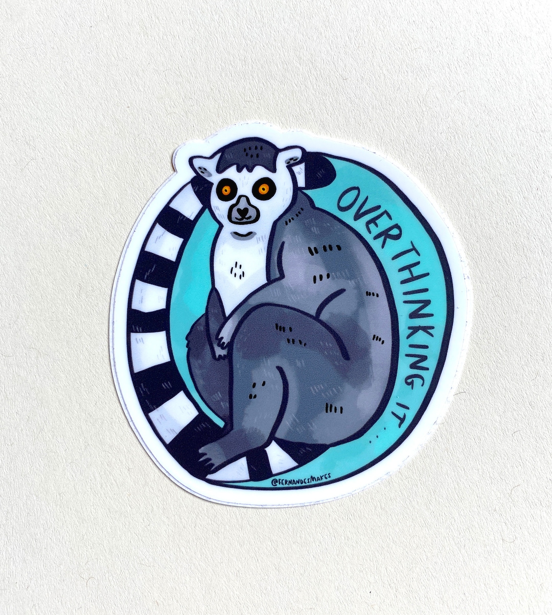 Overthinking It Lemur Vinyl Sticker - Bumper Sticker for Phones ...