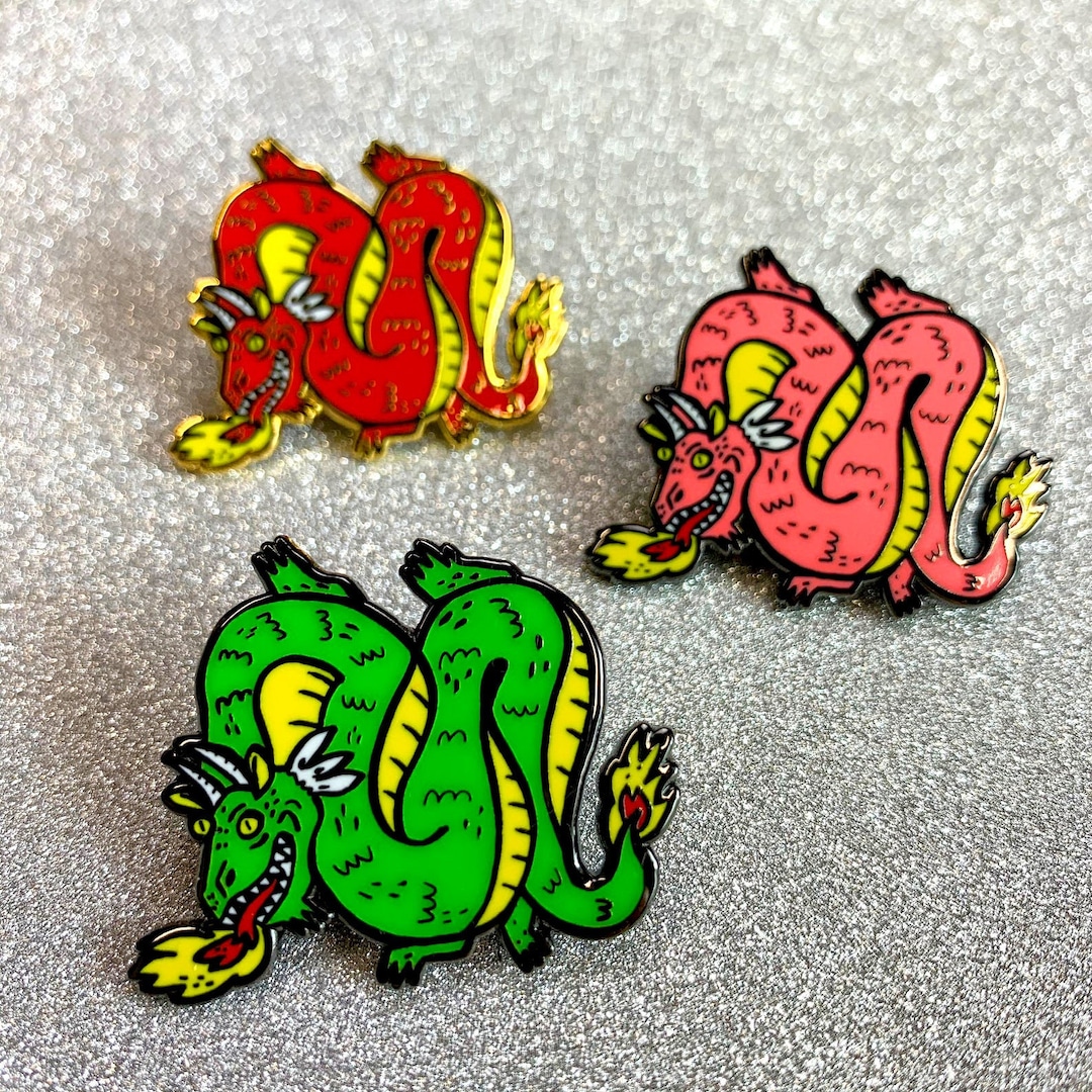 Fiery Dragon Illustrative Hard Enamel Pin - 3 Different Colours - Etsy