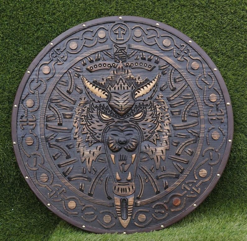 Custom Viking Raven Shield & Axe Set | Medieval Round Shield | Viking ...