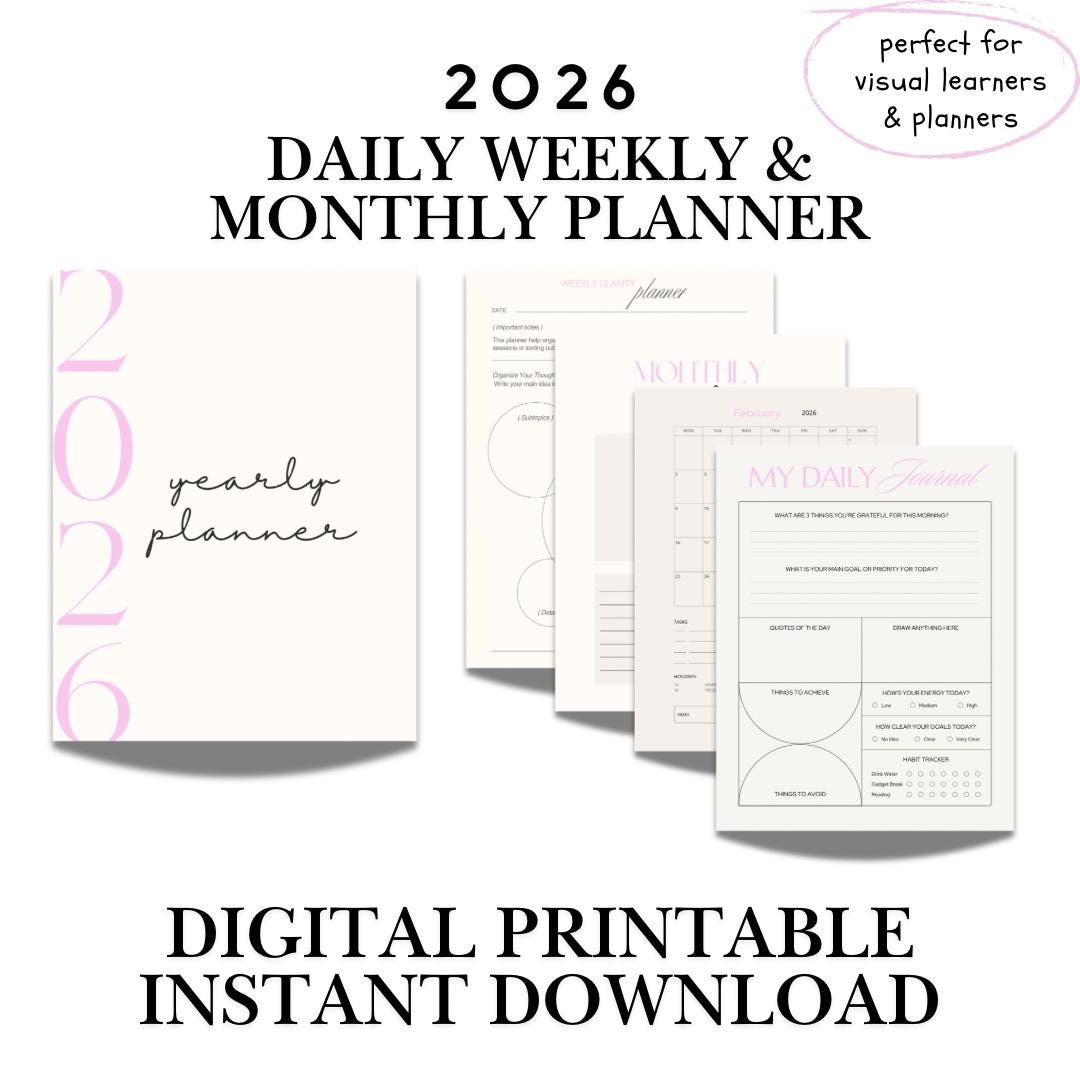 2026 DAILY WEEKLY & MONTHLY Planner Printable Instant Download Perfect ...