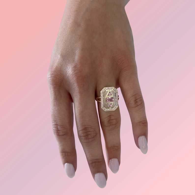 Art Deco Ring, Cancer Awareness, Breast Cancer Gift, Cancer Survivor ...