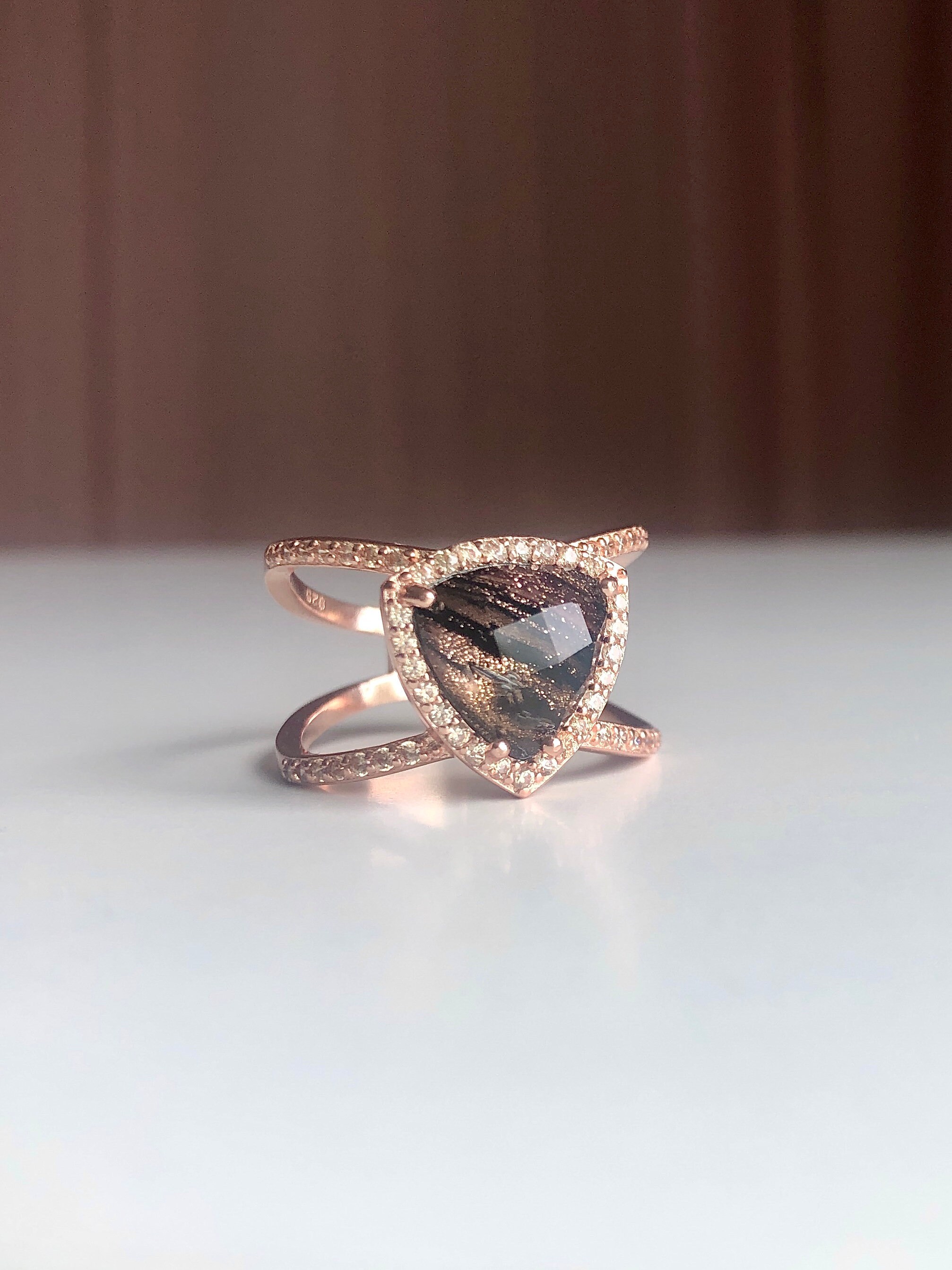 Gemstone Triangle Ring, Rose Gold Ring, Gemstone Ring, Dainty Ring ...