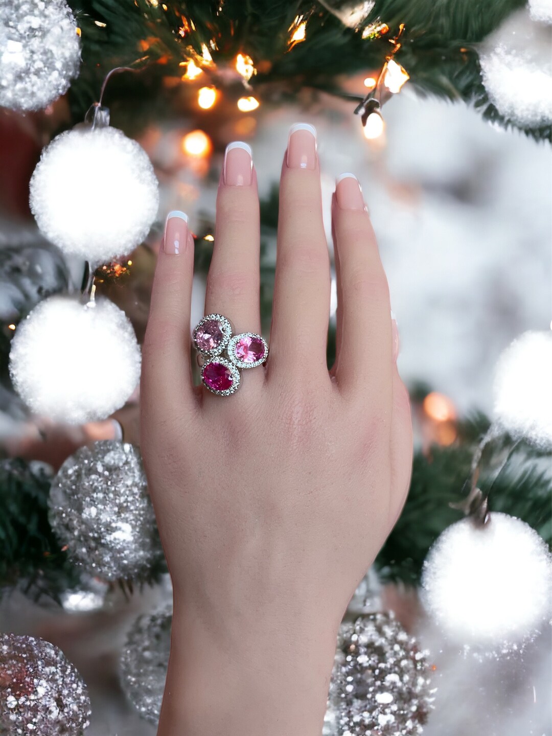 Three Stone Ring, Cancer Awareness, Breast Cancer Gift, Cancer Survivor ...