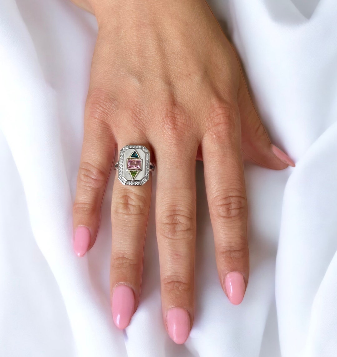 Art Deco Ring, Cancer Awareness, Breast Cancer Gift, Cancer Survivor ...