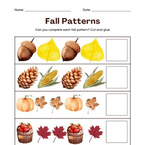 Fall Leaf Math Patterns Worksheet - Etsy