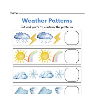 Weather Math Patterns Worksheet Cut and Paste - Etsy