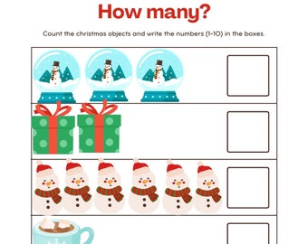 Preschool/kindergarten Festive Christmas Counting Math Worksheet - Etsy