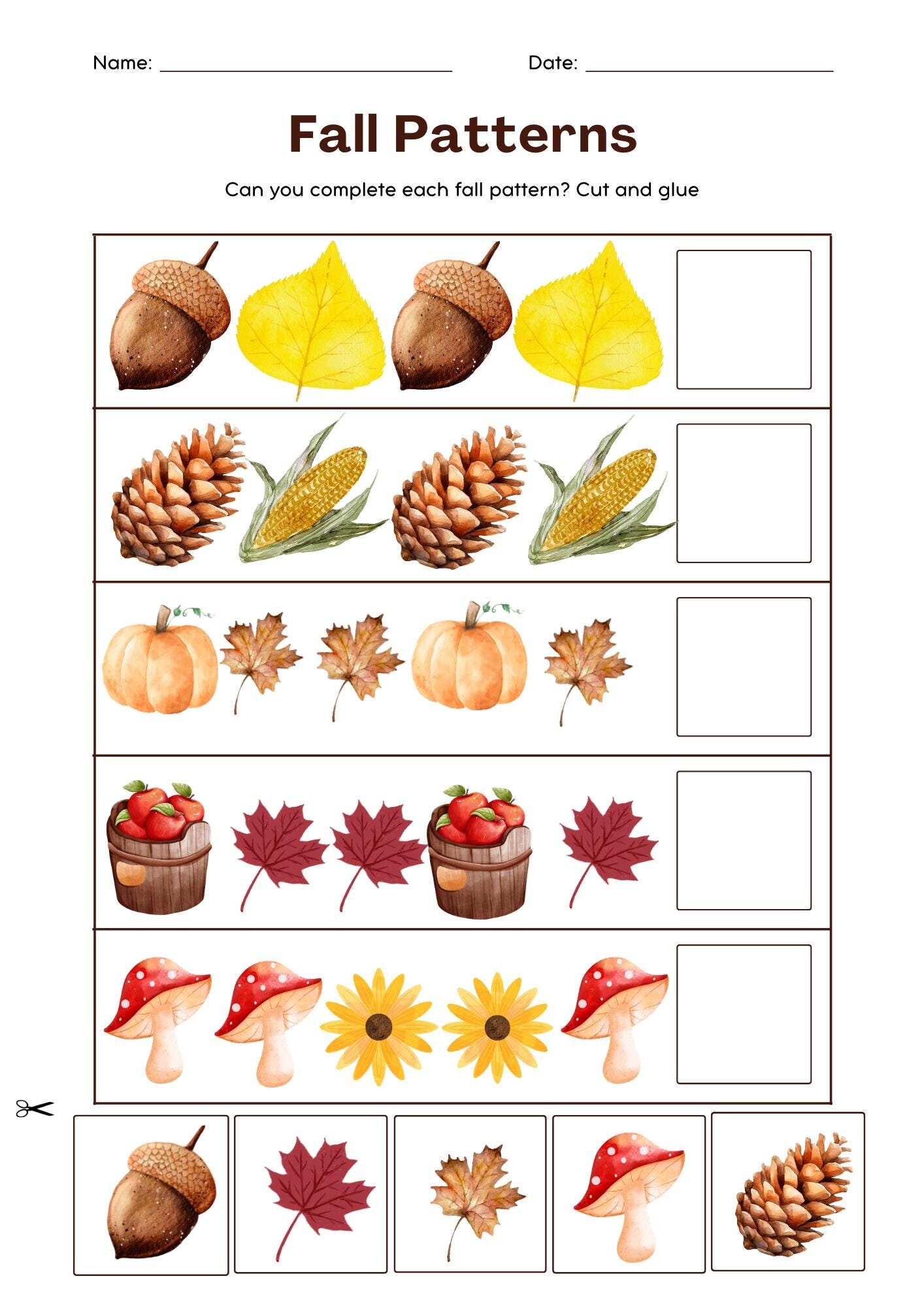 Fall Leaf Math Patterns Worksheet - Etsy