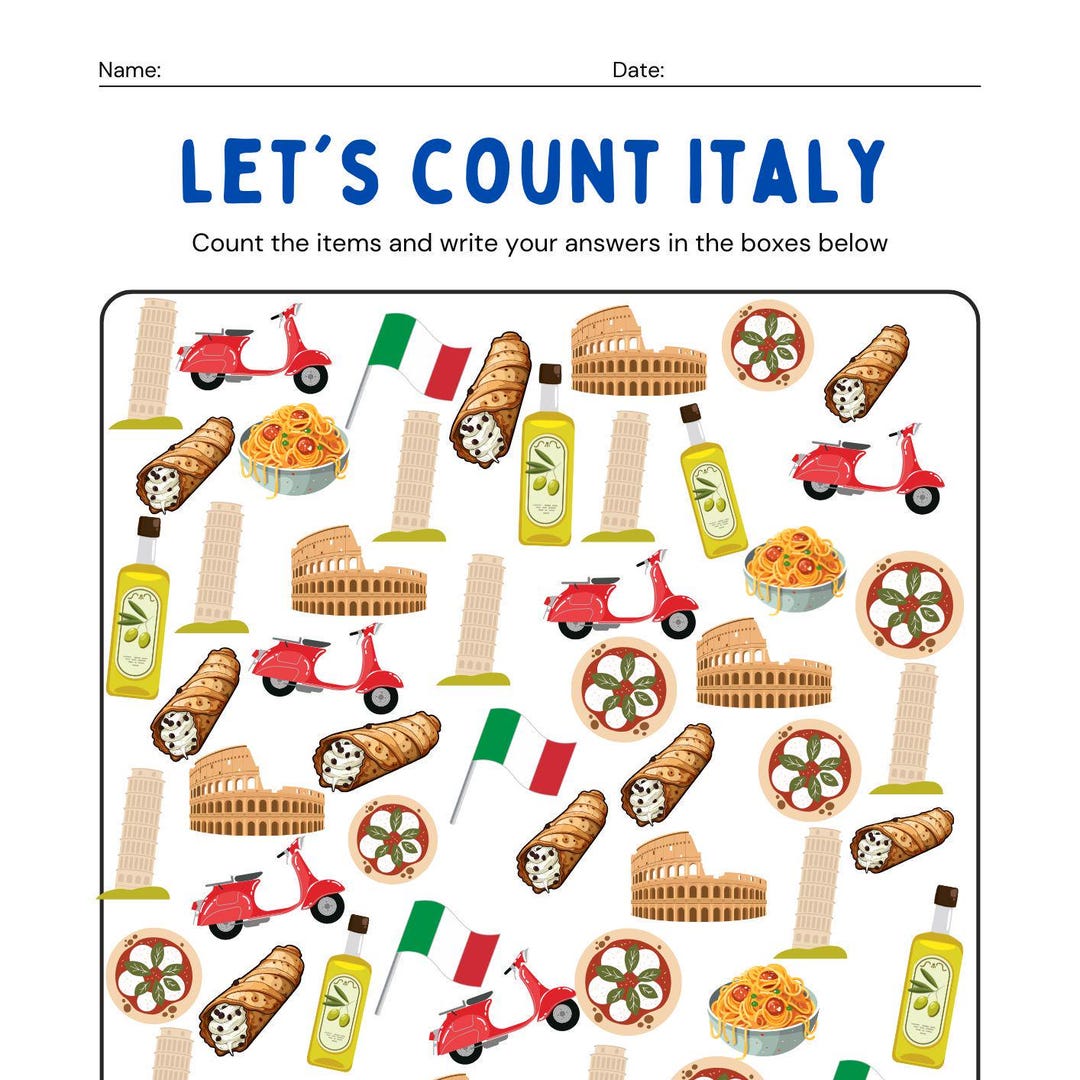 Italy Travel Search and Find Math Counting Worksheet - Etsy