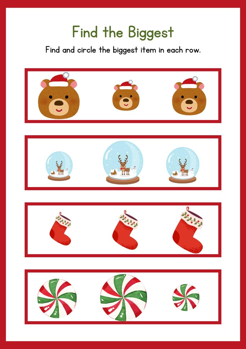 Small Medium Big Christmas Worksheet - Etsy