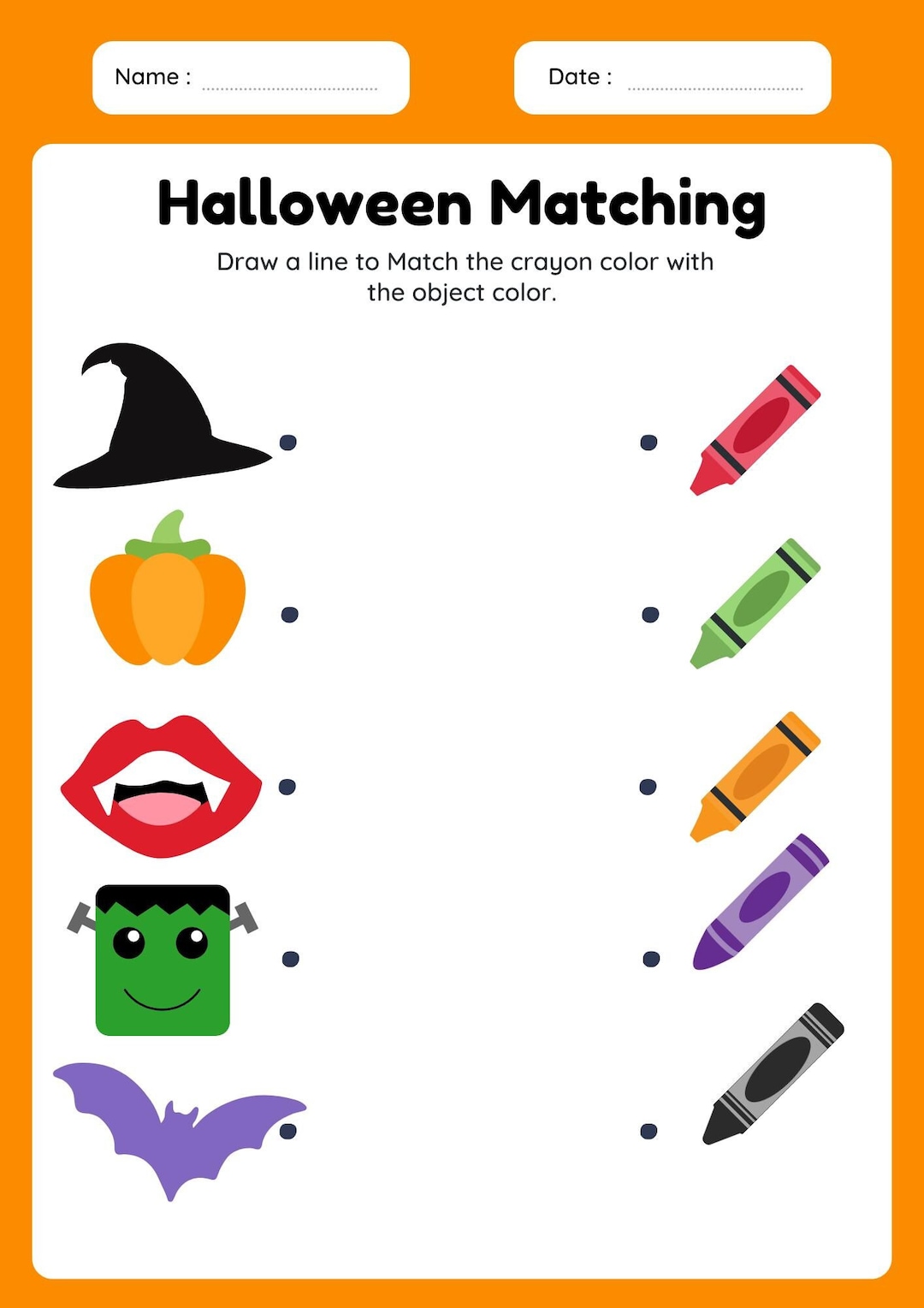 Halloween Color Matching Worksheet: Preschool Learning Activity ...