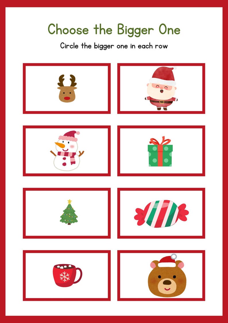 Small Medium Big Christmas Worksheet - Etsy