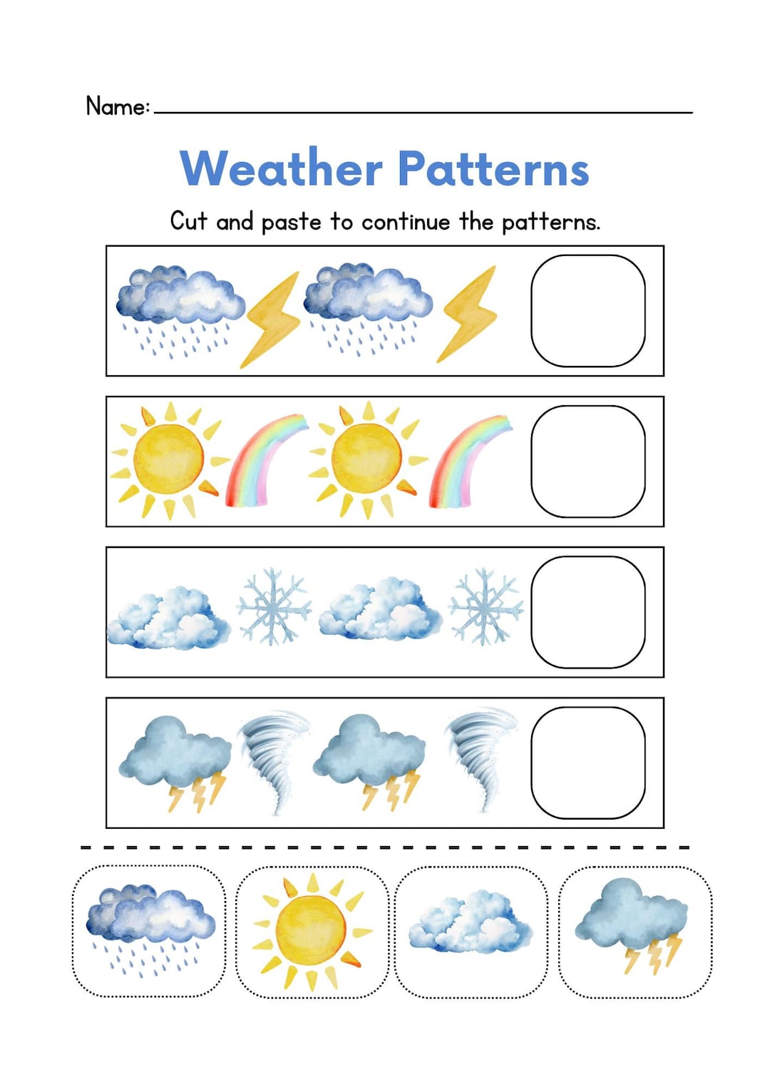 Weather Math Patterns Worksheet Cut and Paste - Etsy