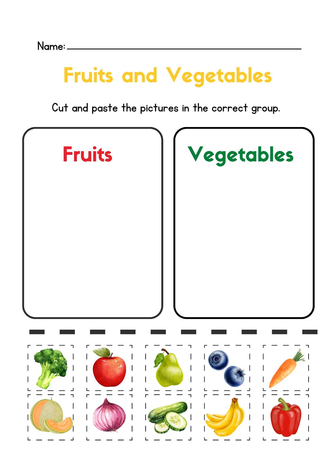 Fruit and Vegetable Sorting Worksheet | Cut and Paste Activity for ...
