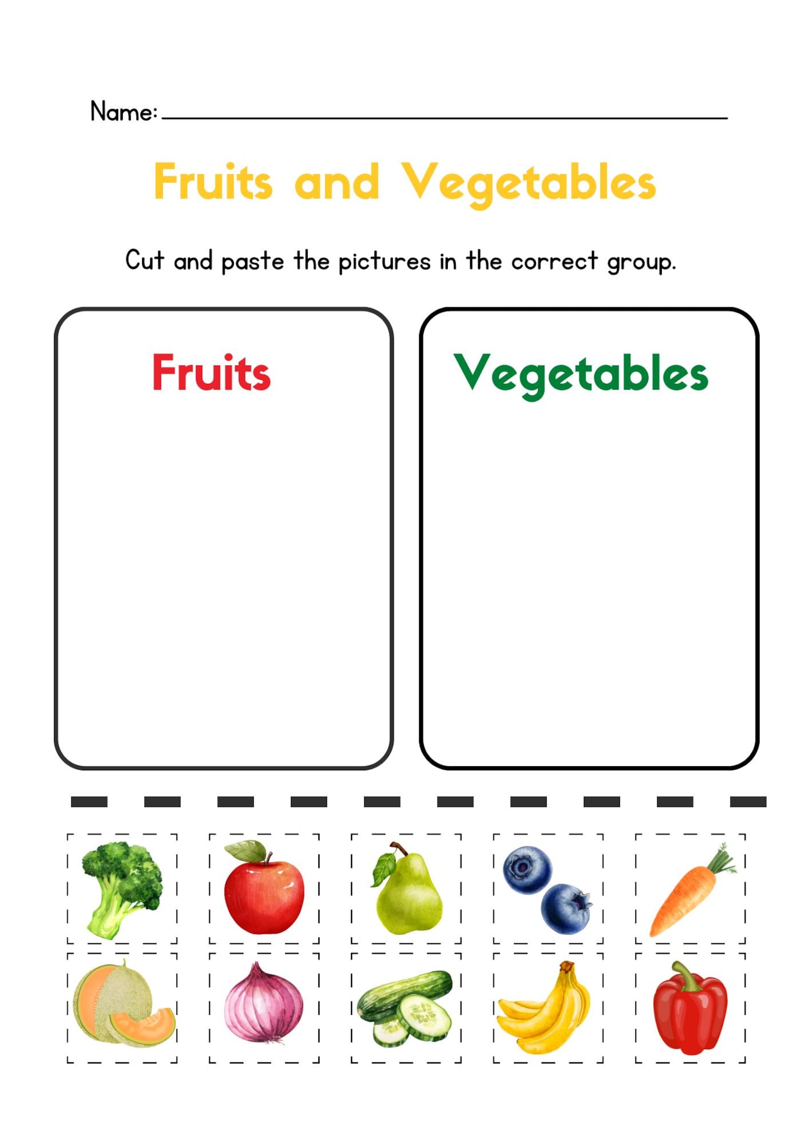 Fruit and Vegetable Sorting Worksheet: Preschool Learning Activity (PDF ...