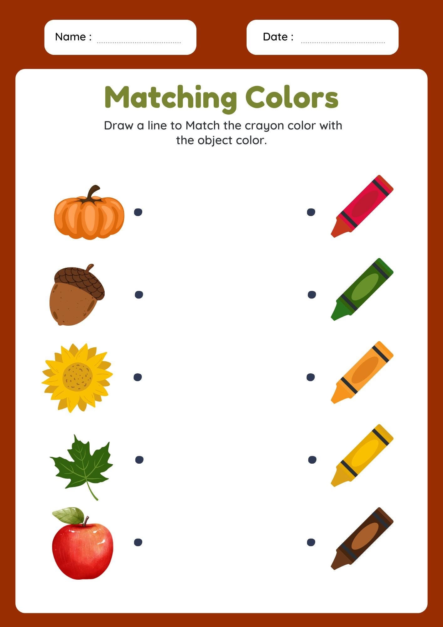 Fall Matching Colors Worksheet - Etsy