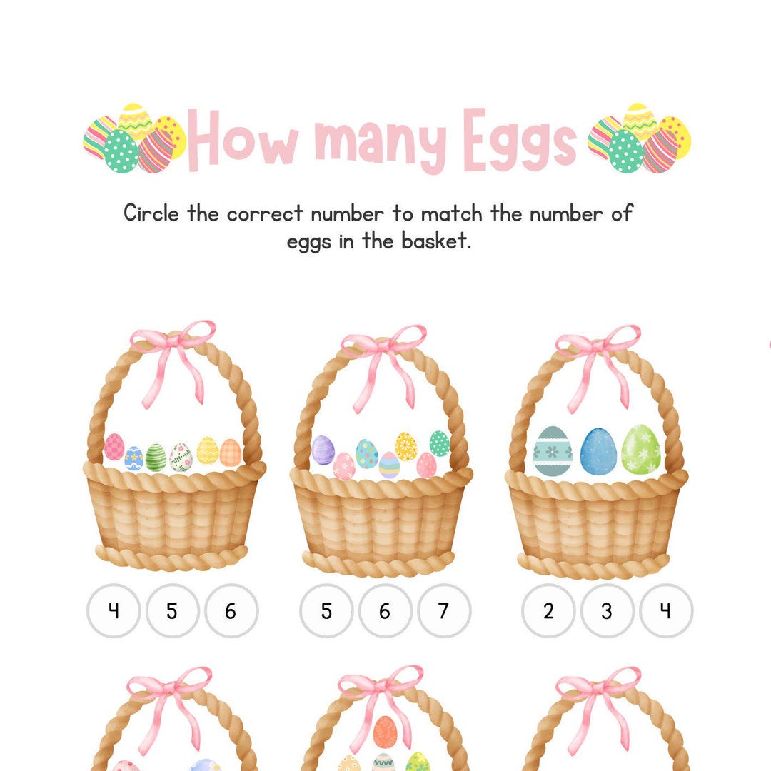 Easter Counting How Many Eggs in Basket Math - Etsy