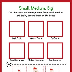 Small Medium Big Christmas Worksheet - Etsy