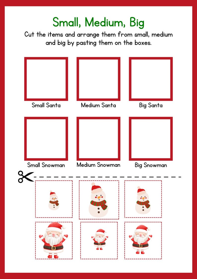 Small Medium Big Christmas Worksheet - Etsy