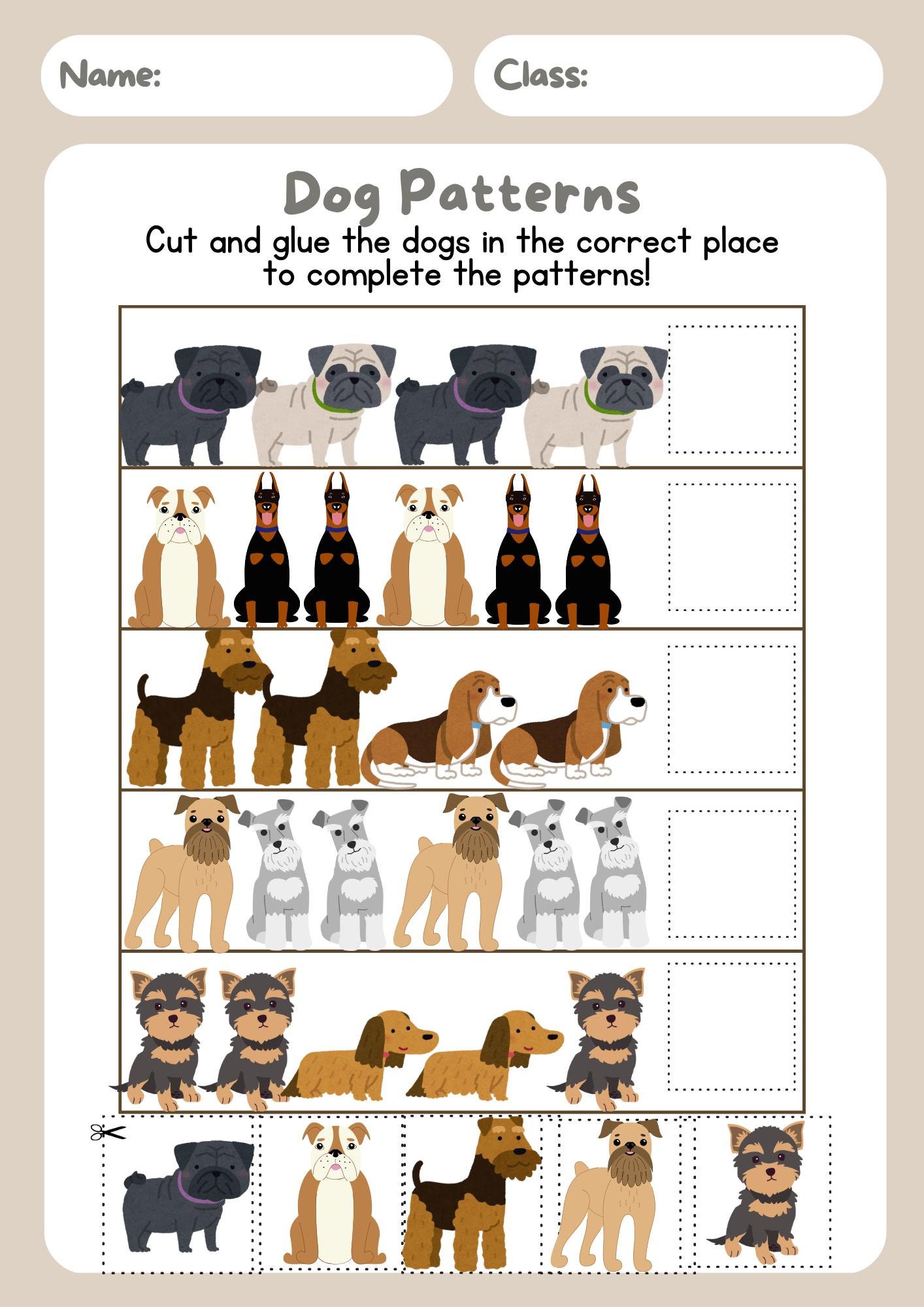 Pet Dogs Math Patterns Worksheet - Etsy