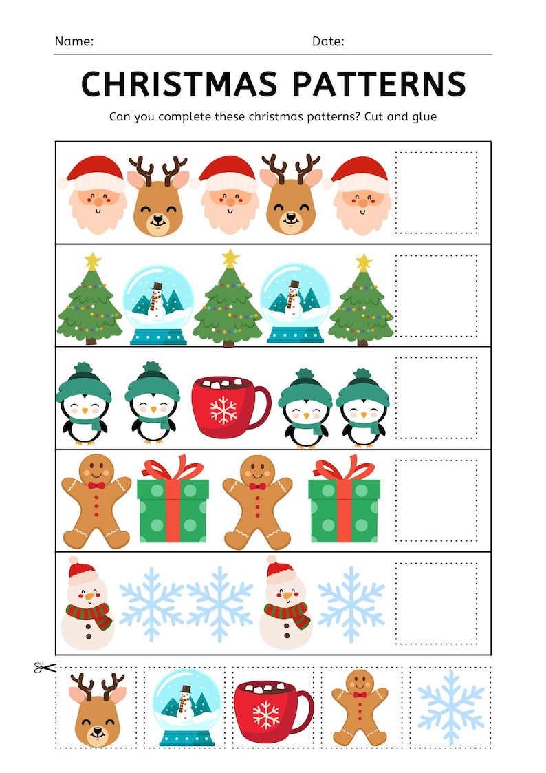 Christmas Patterns Worksheet - Etsy