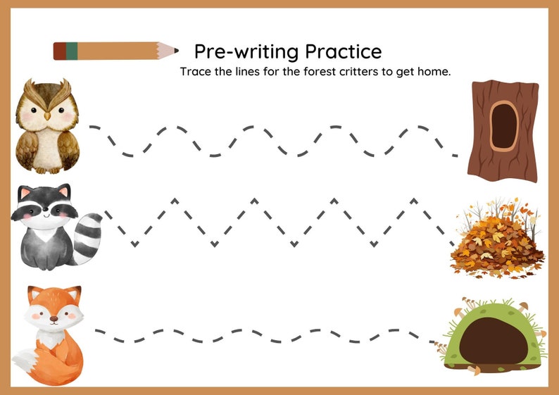 Forest Pre-writing Tracing Line Practice Worksheet - Etsy