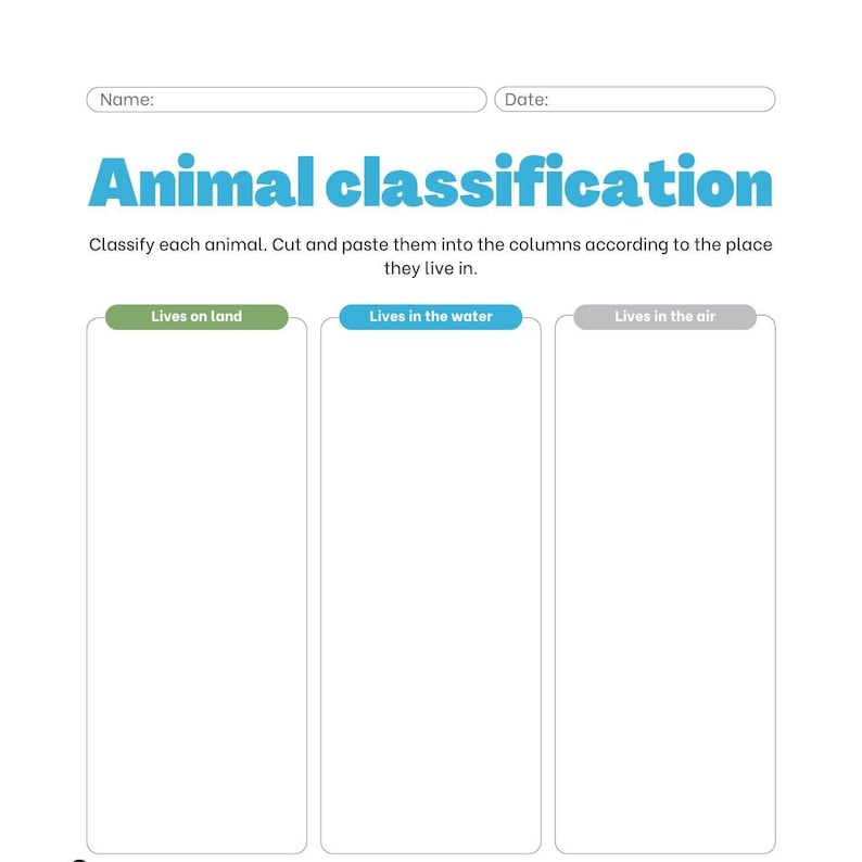 Animal Classification Science Sorting Worksheet Land Water and Air - Etsy