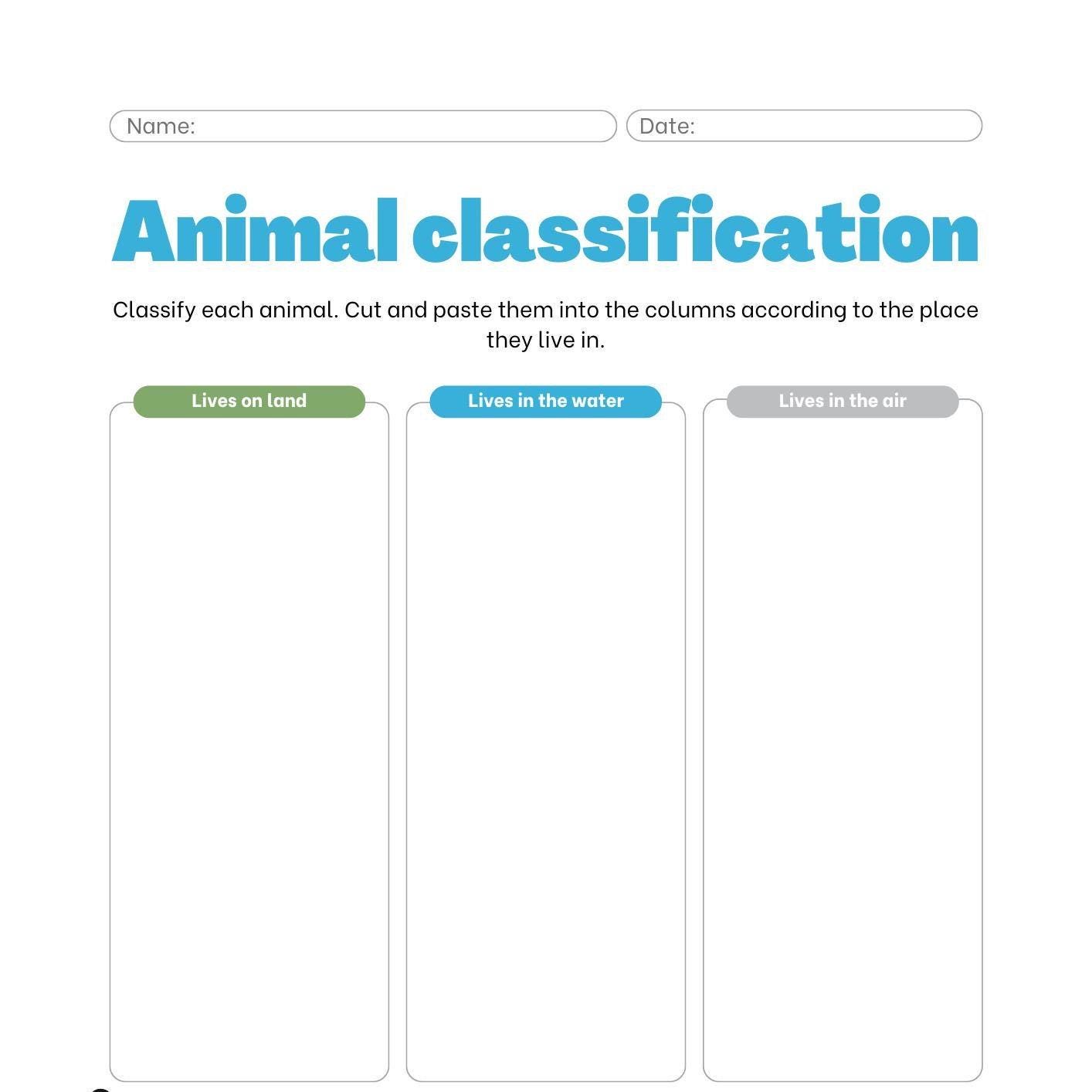 Animal Classification Science Sorting Worksheet Land Water and Air - Etsy