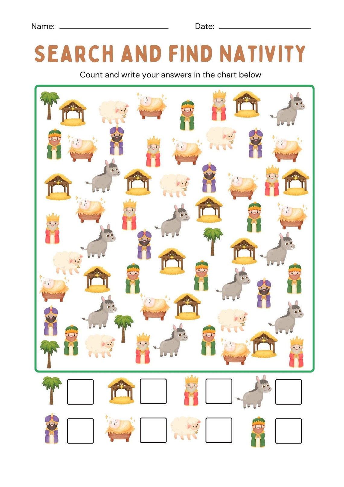 Search and Find Nativity Counting Math Worksheet - Etsy