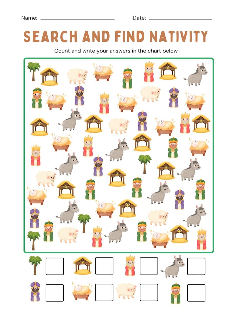 Search and Find Nativity Counting Math Worksheet - Etsy