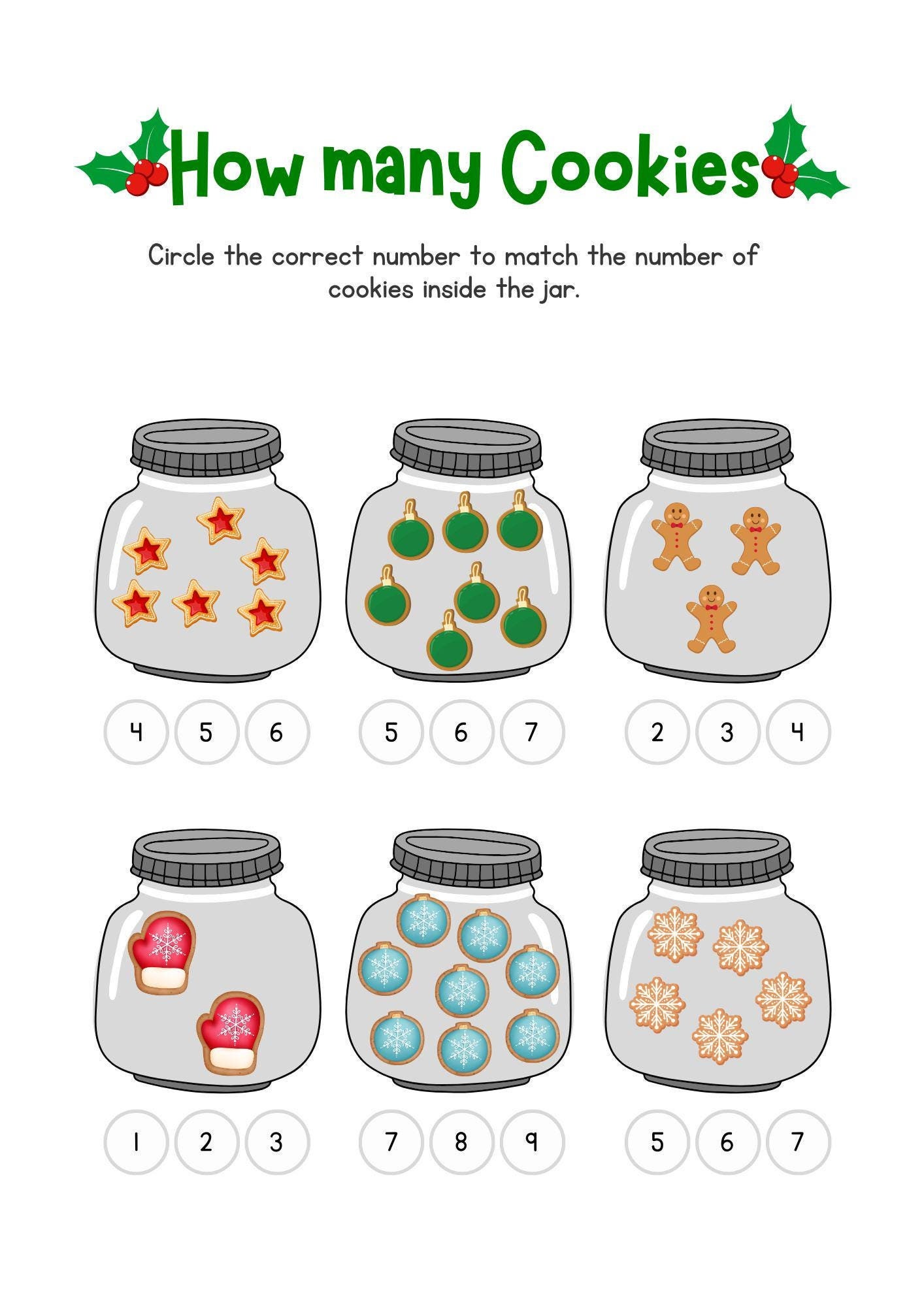Christmas Cookie Red Green Counting Math Worksheet - Etsy