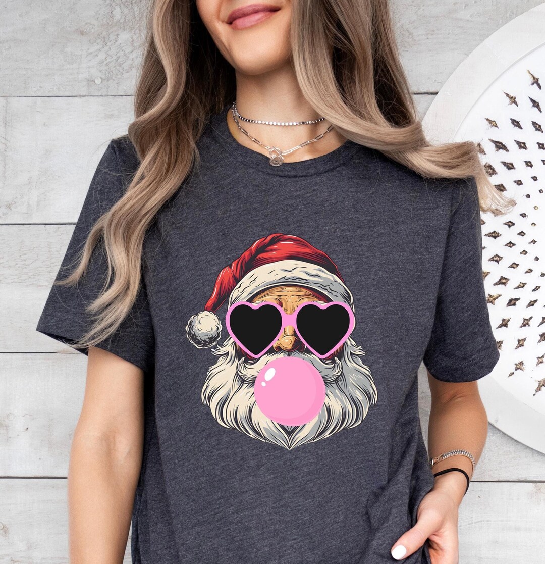 Blowing Bubble Santa Christmas T-shirt, Retro Santa With Sunglasses ...