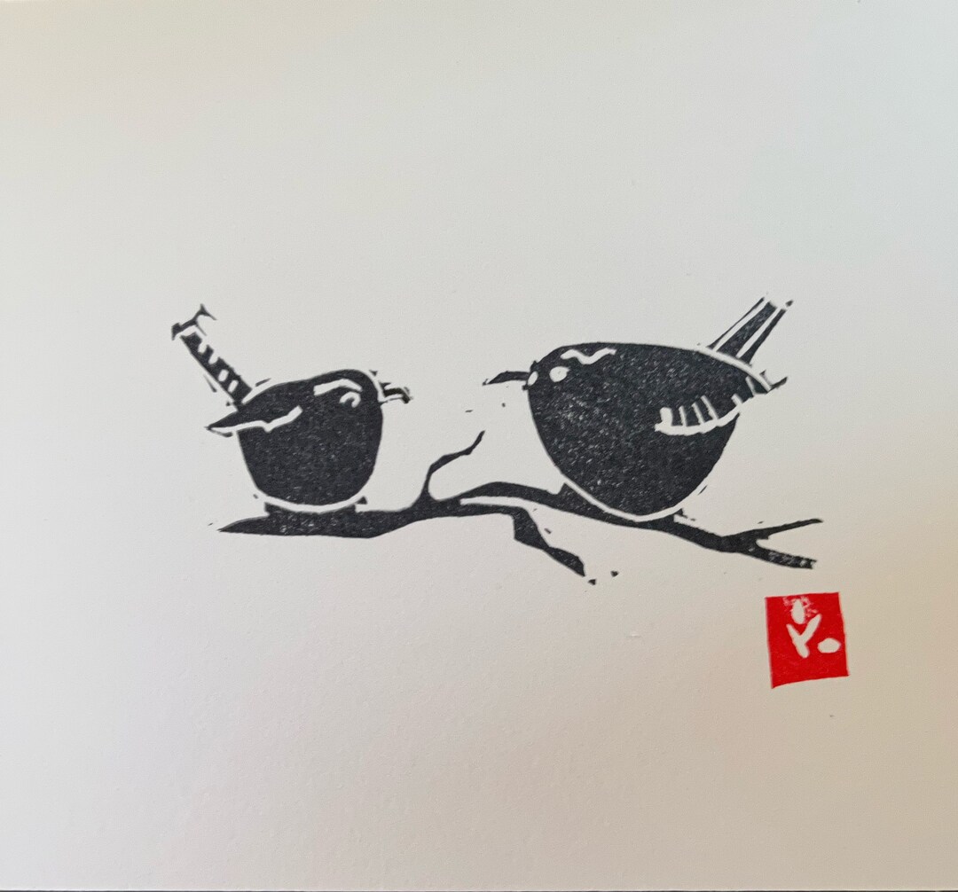 Two Birds Art-block Printed by Hand - Etsy
