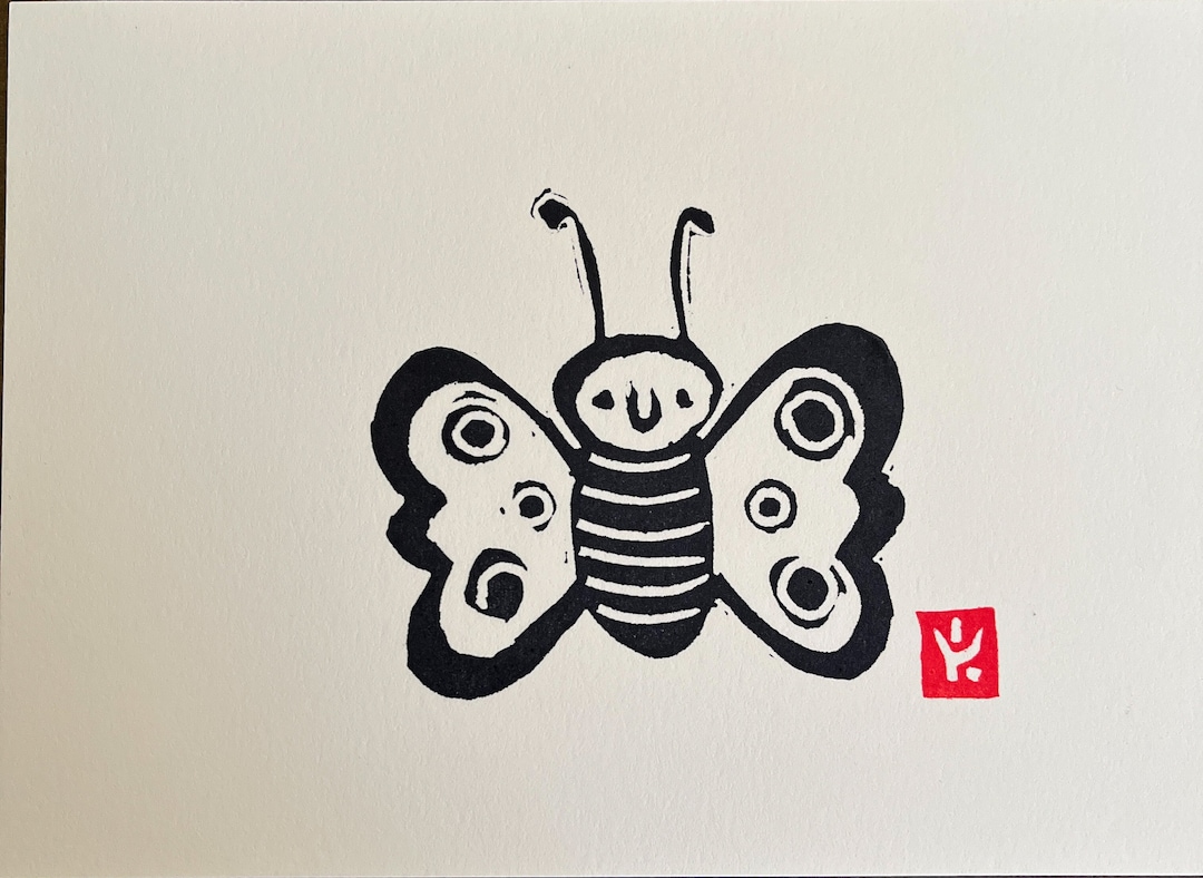 Butterfly Linocut Print - Etsy